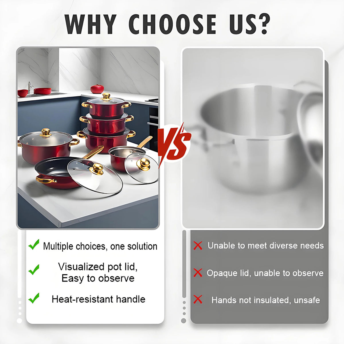 12-Piece Red Cookware Set – Stainless Steel Non-Stick Kitchen Cookware ...