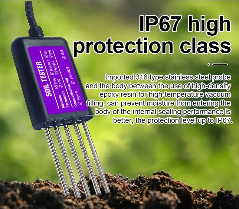 8 in 1 Soil Tester with USB Type-C – Temperature, Moisture, EC, PH, NP ...