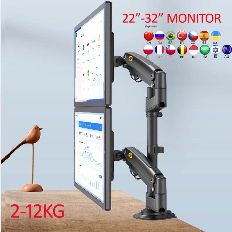 NB NEW H180 Double Monitor Desk Mount Arm Gas Spring Full Motion - Fit ...