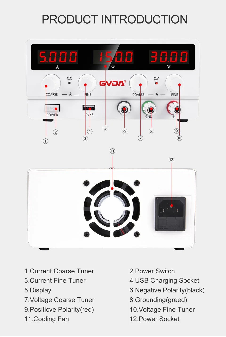 GVDA USB DC Regulated Laboratory Power Supply – Adjustable 30V 10A & 6 ...