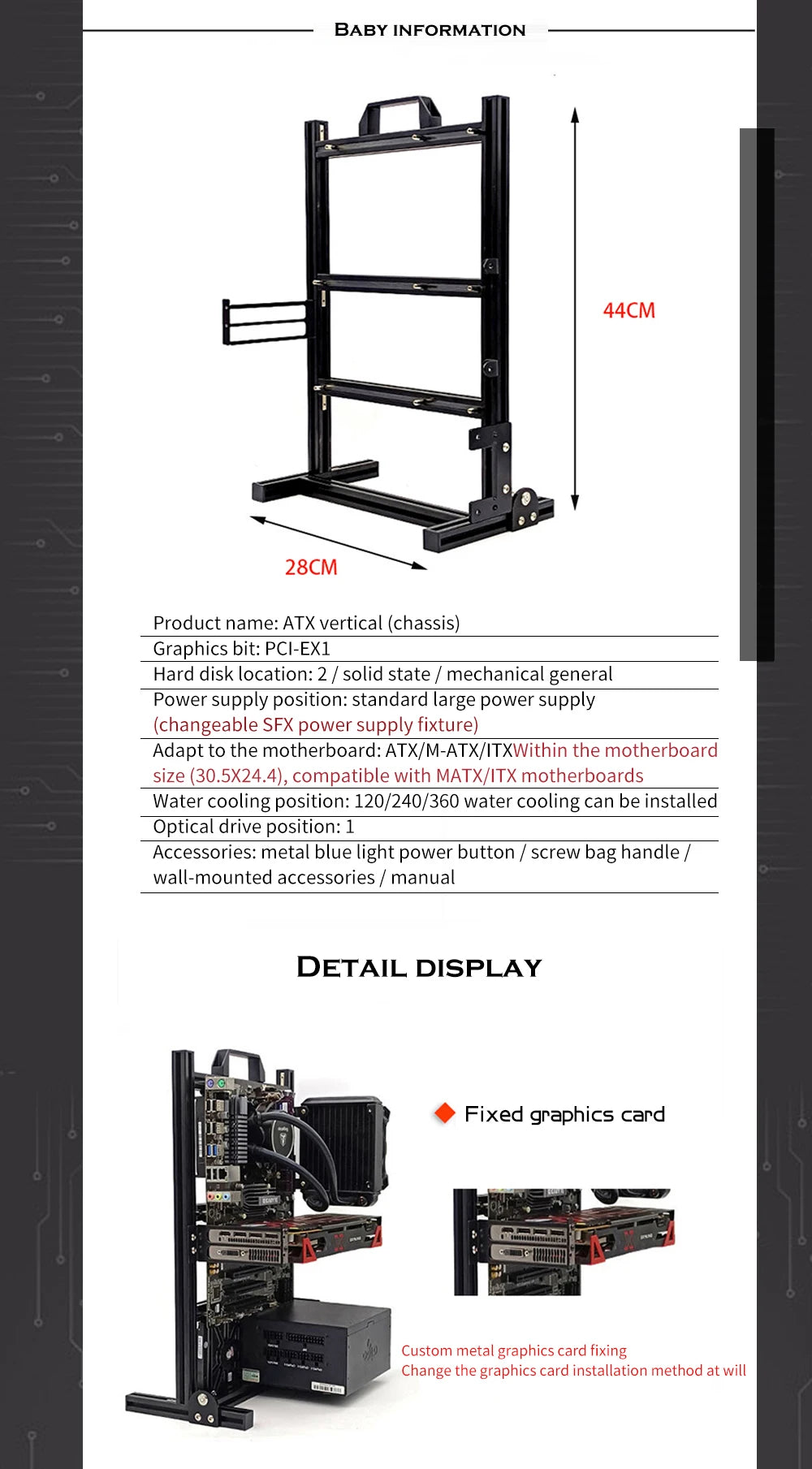Aluminum Open Frame PC Case – Supports ITX/MATX/ATX Motherboards, Vert ...