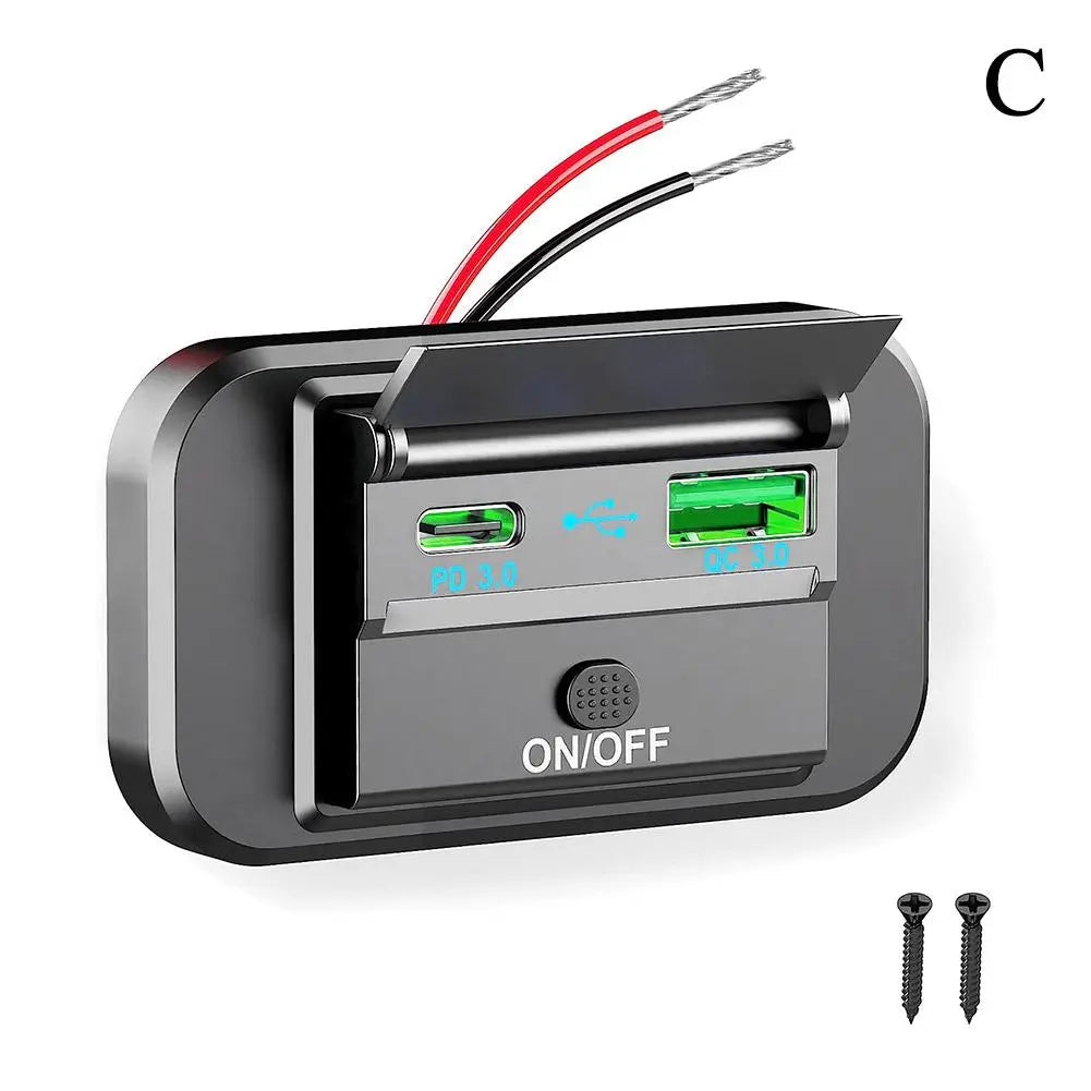Quick Charge PD Type C Dual USB Ports Car Charger Socket Adapter - 12V ...