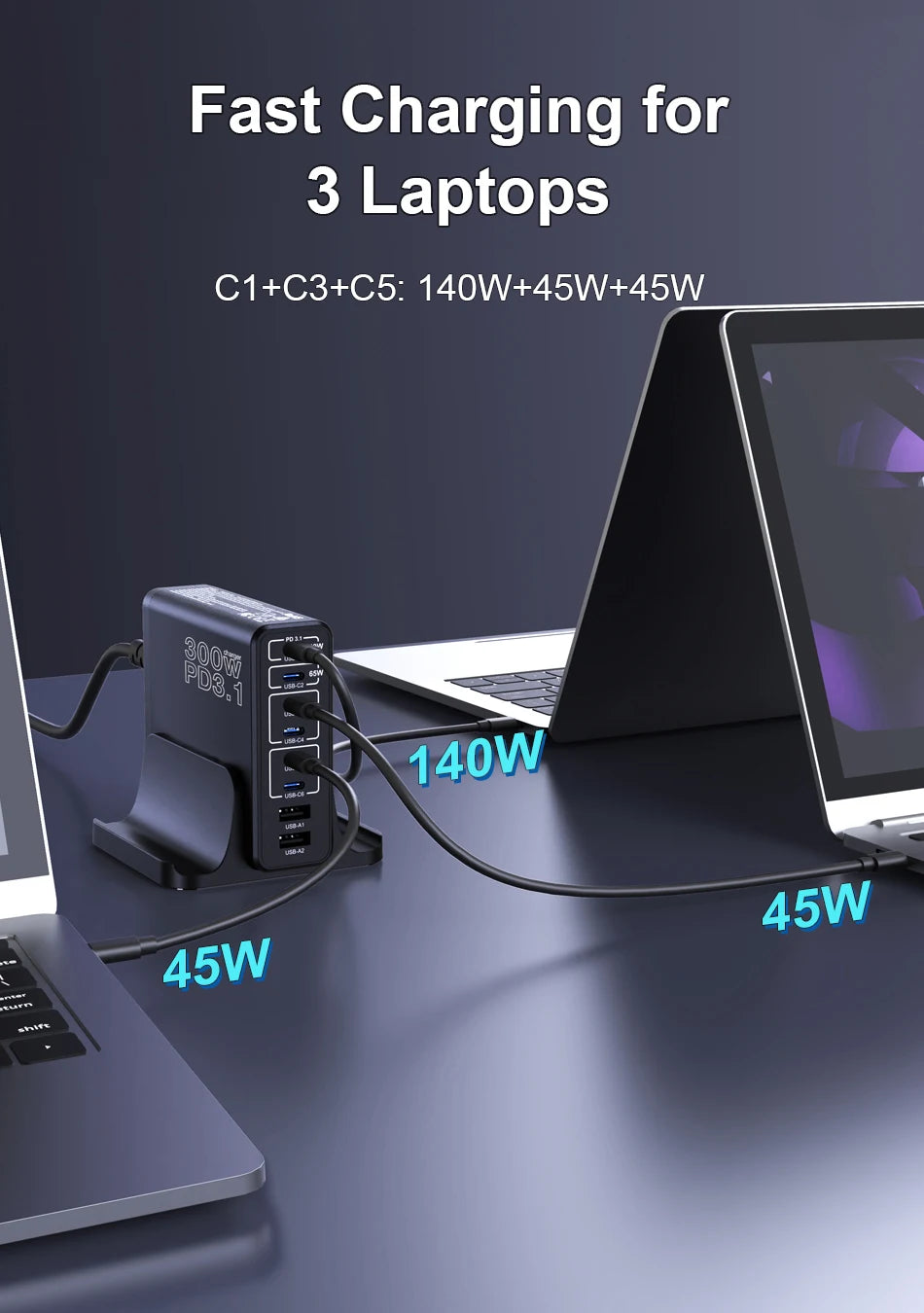 Ubigbuy 300W Multi-Port GaN Charger - USB-C 140W PD 3.1 & PPS 100W Cha ...