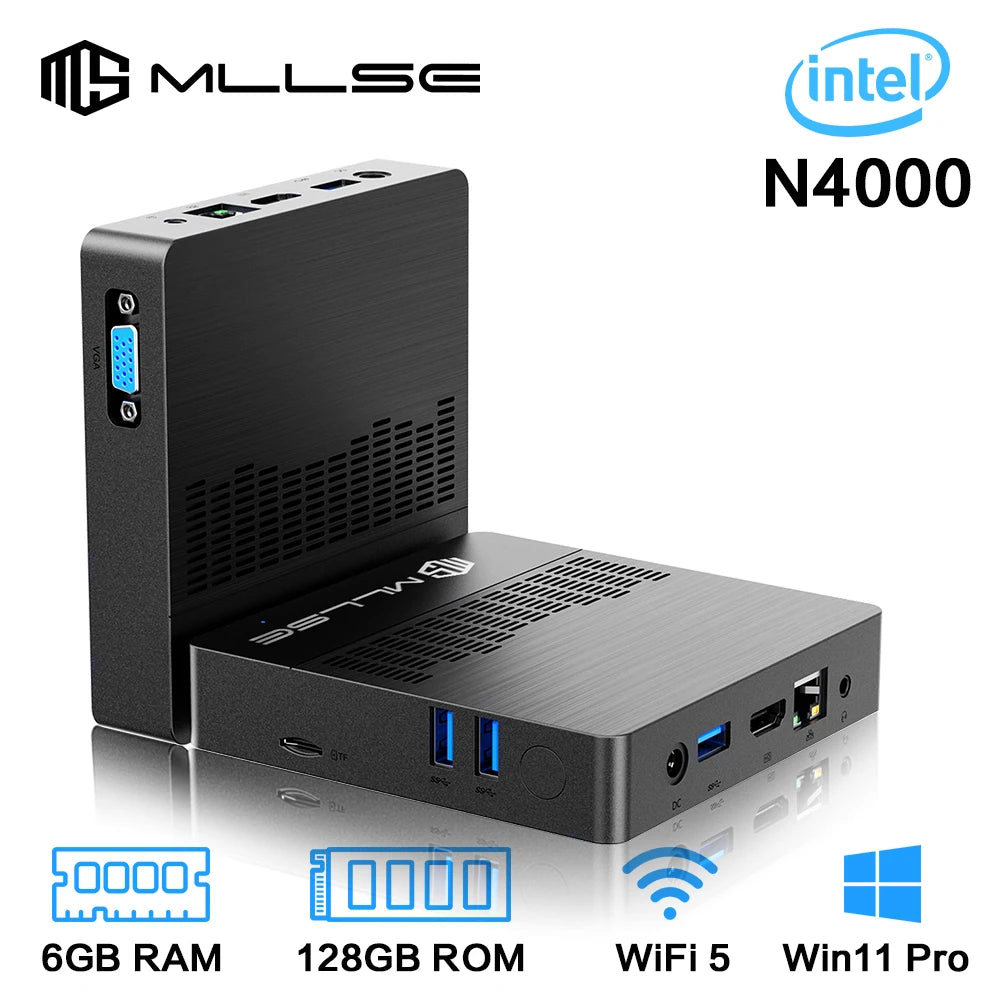 MLLSE Mini PC M2 Air – Intel Gemini Lake N4000, 6GB RAM, 128GB ROM, Du ...