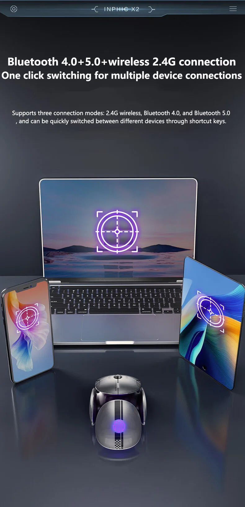 Inphic X2 Silent Bluetooth Mouse – Rechargeable Wireless Gaming & Offi ...