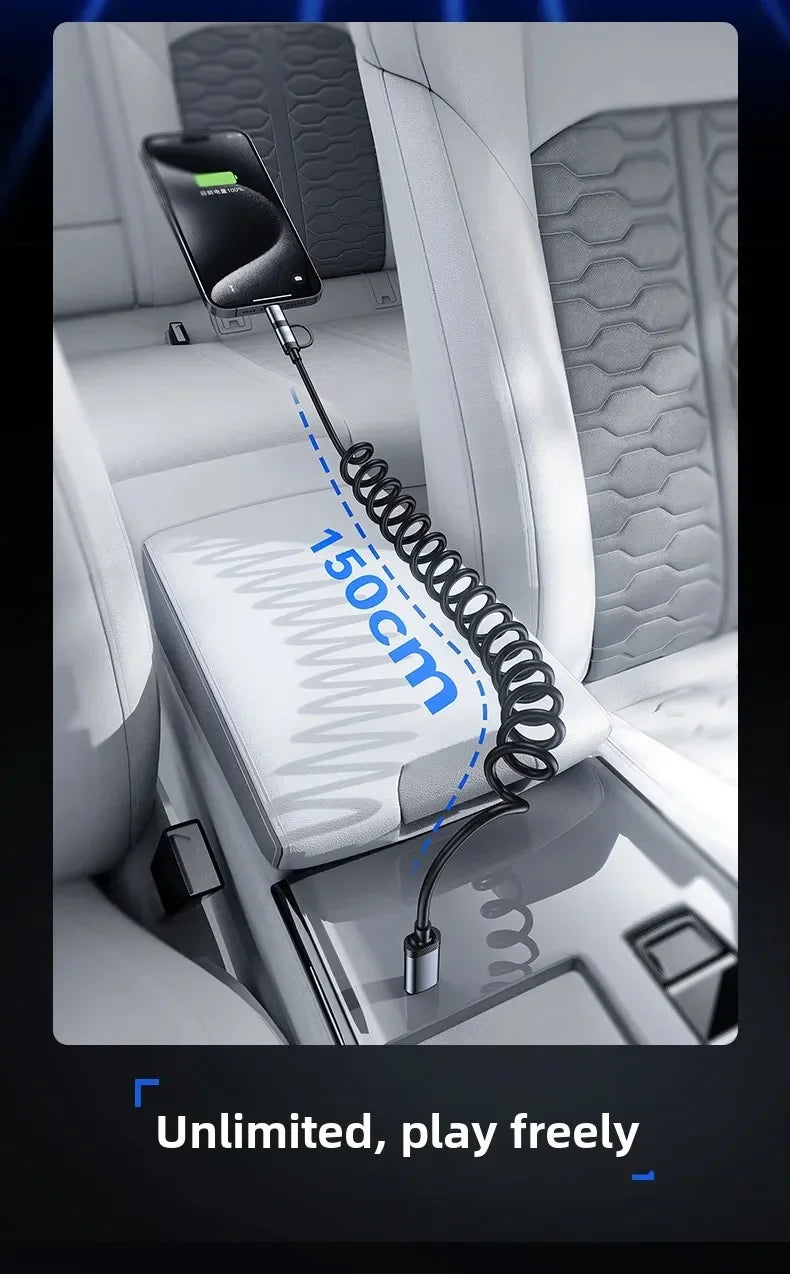 100W Dual Drag Spring USB Type-C Cable – 6A Fast Charging for iPhone 1 ...