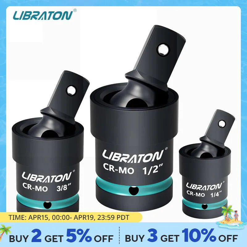 Libraton Swivel Socket Set - Impact Grade Universal Joint with Wobble ...