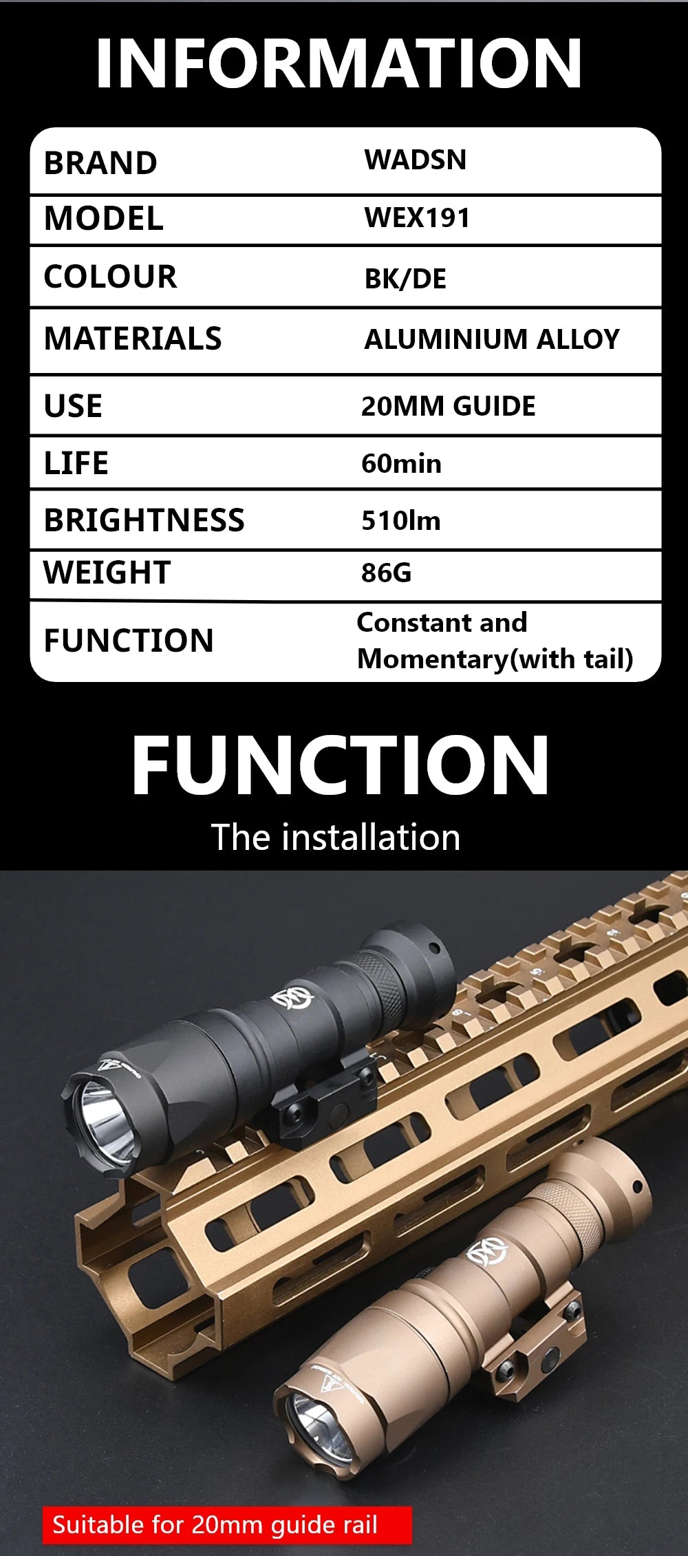 WADSN Surefire M300A Tactical Flashlight - Mini Weapon Scout LED Light – CongoBasinGroup.com