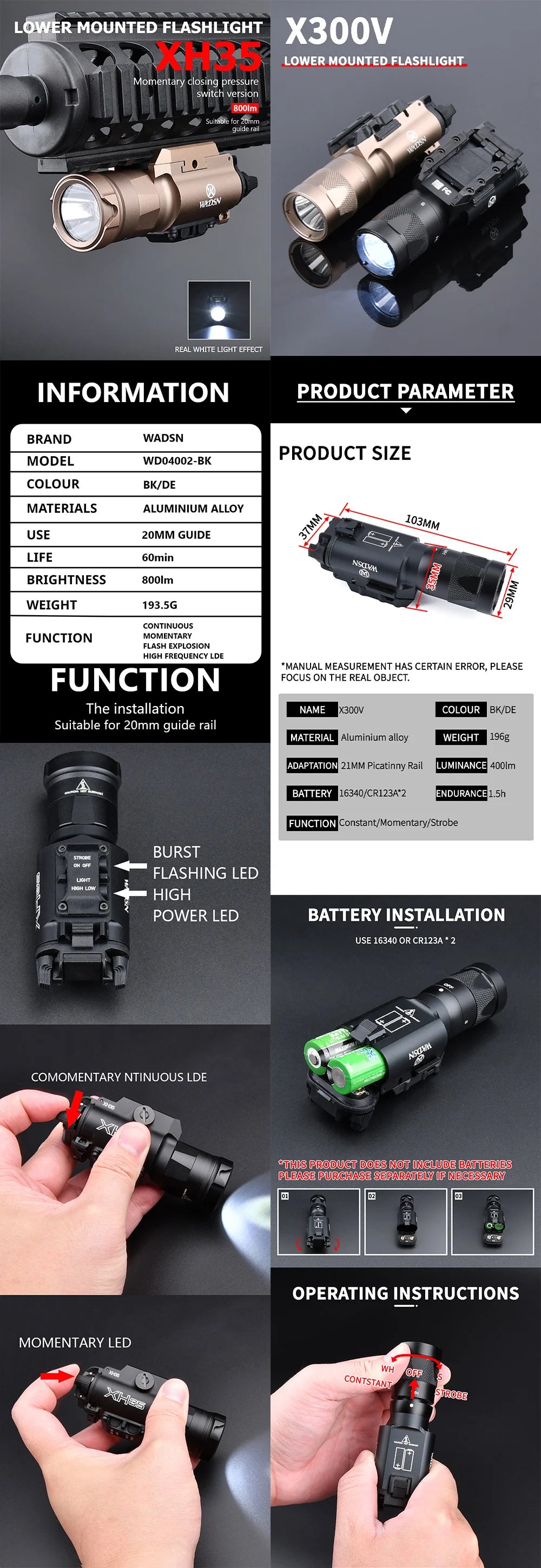 Tactical Surefire X300/X300U/X300V/XH35 LED Pistol Light – Metal Strob ...