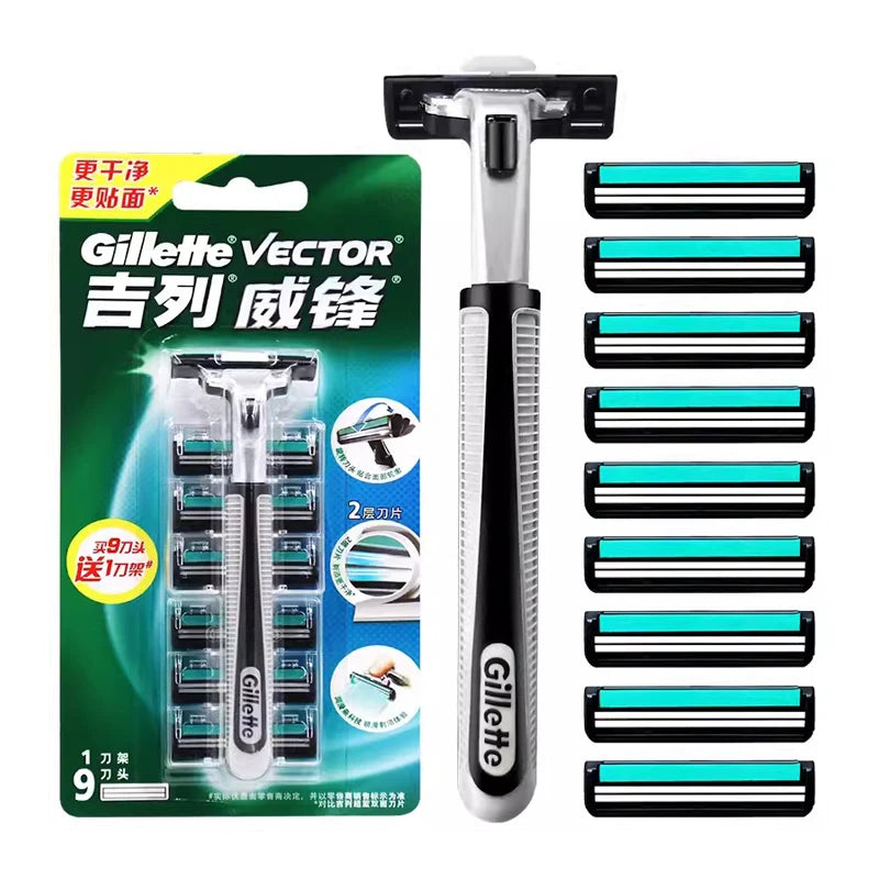 Gillette Vector 2 Razor Set for Men - 9 Blades with 2-Layer Razor Blad ...