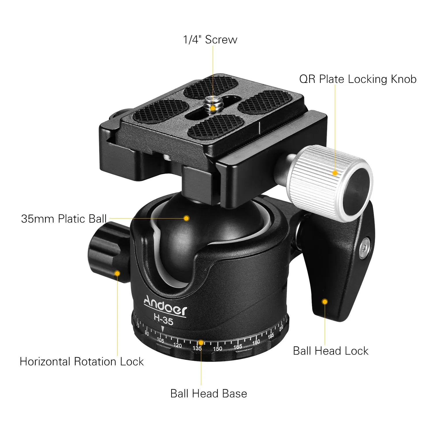 Andoer H-35 Tripod Ball Head - Panorama Ballhead Mount Adapter, U-Groo – CongoBasinGroup.com