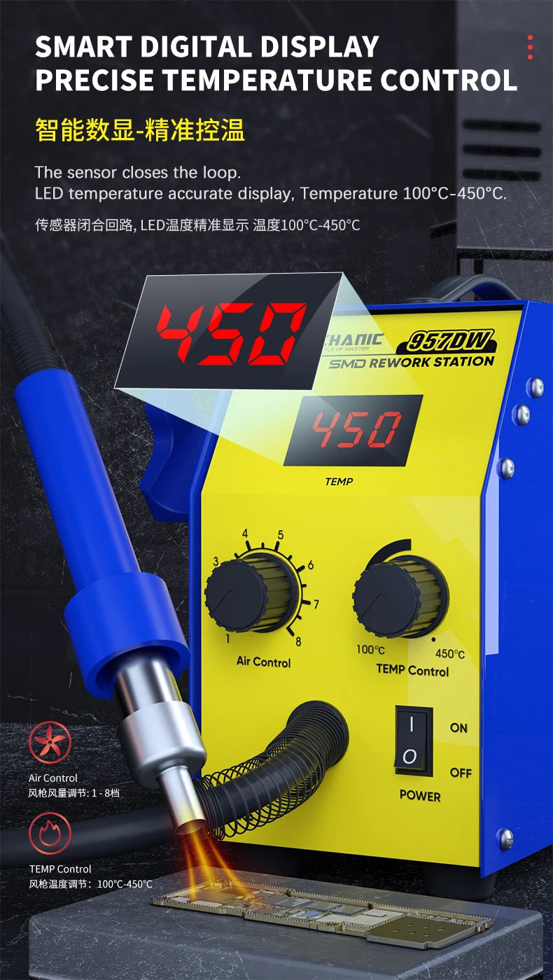 MECHANIC 957DW Soldering & Desoldering Station – Dual-Scroll Hot Air R – CongoBasinGroup.com