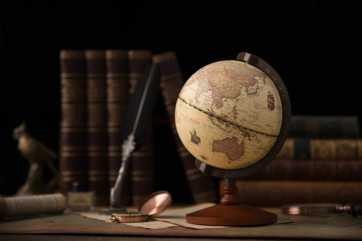 New World Globe – Retro Earth Map with Wooden Base, English Geography ...