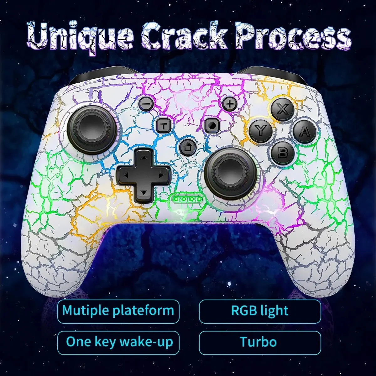 Six-Axis Gyroscope Wireless Gamepad with Dual Vibration & RGB LED Crac ...