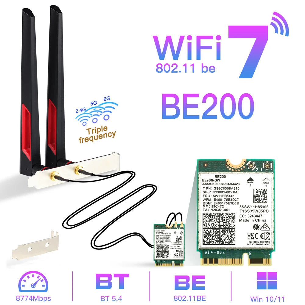 WiFi 7 Intel BE200 Wireless Network Card – Bluetooth 5.4 NGFF Adapter ...