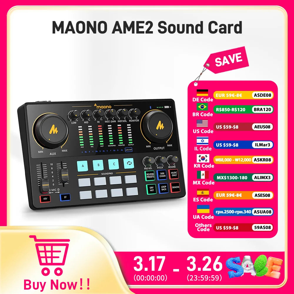 Maono AME2 Portable Audio Interface Sound Card – All-in-One DJ Mixer f ...