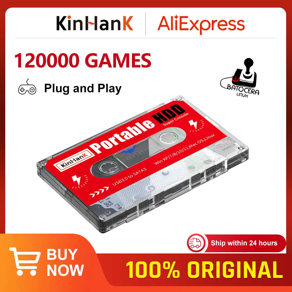 KINHANK Super Console 2TB Portable Retro Game HDD – 120,000+ Games for ...