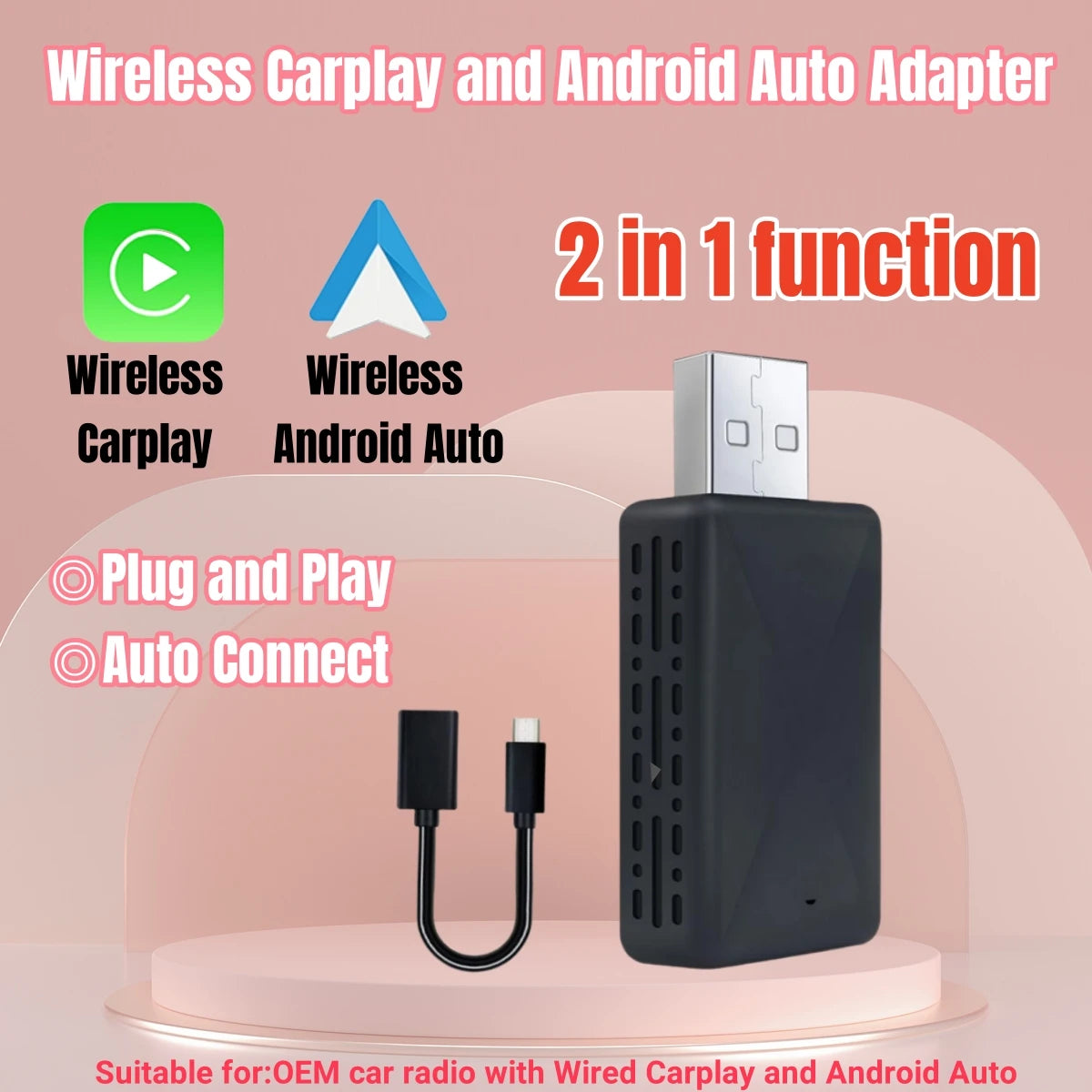 NEW 2 in 1 Wireless CarPlay and Android Auto Adapter - Smart USB Dongl ...