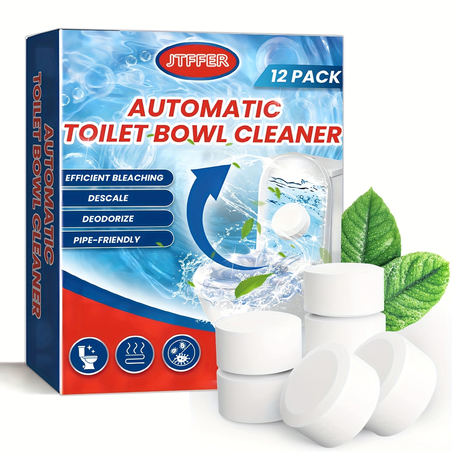 12 Pack Automatic Toilet Bowl Cleaner Tablets with Bleach – Hassle-Fre ...