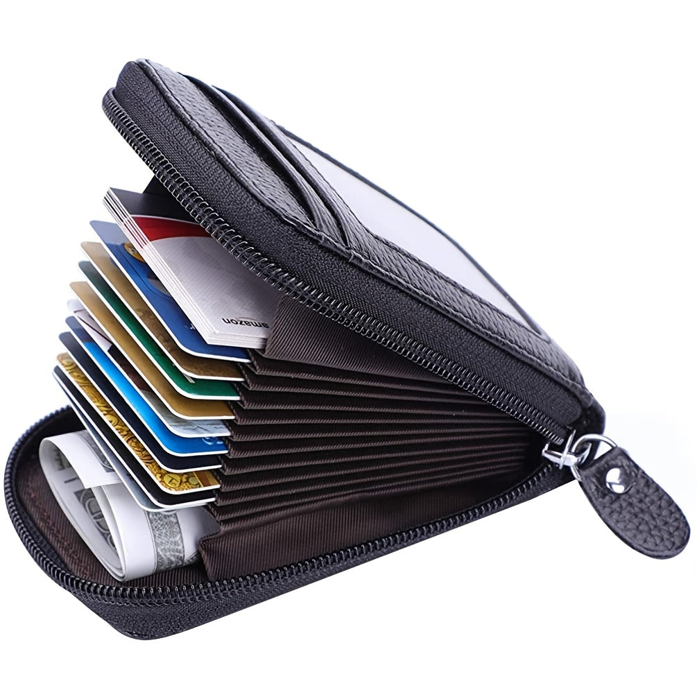 Genuine Leather RFID Blocking Credit Card Wallet for Men with Zipper ...
